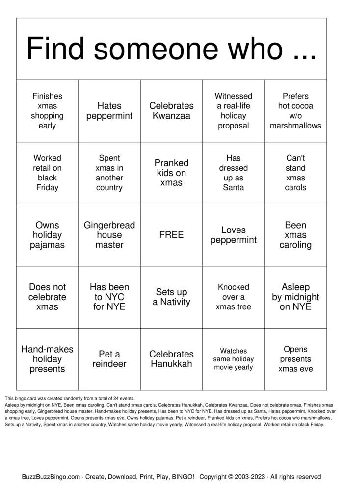 Jingle & Mingle Bingo Bingo Cards to Download, Print and Customize!