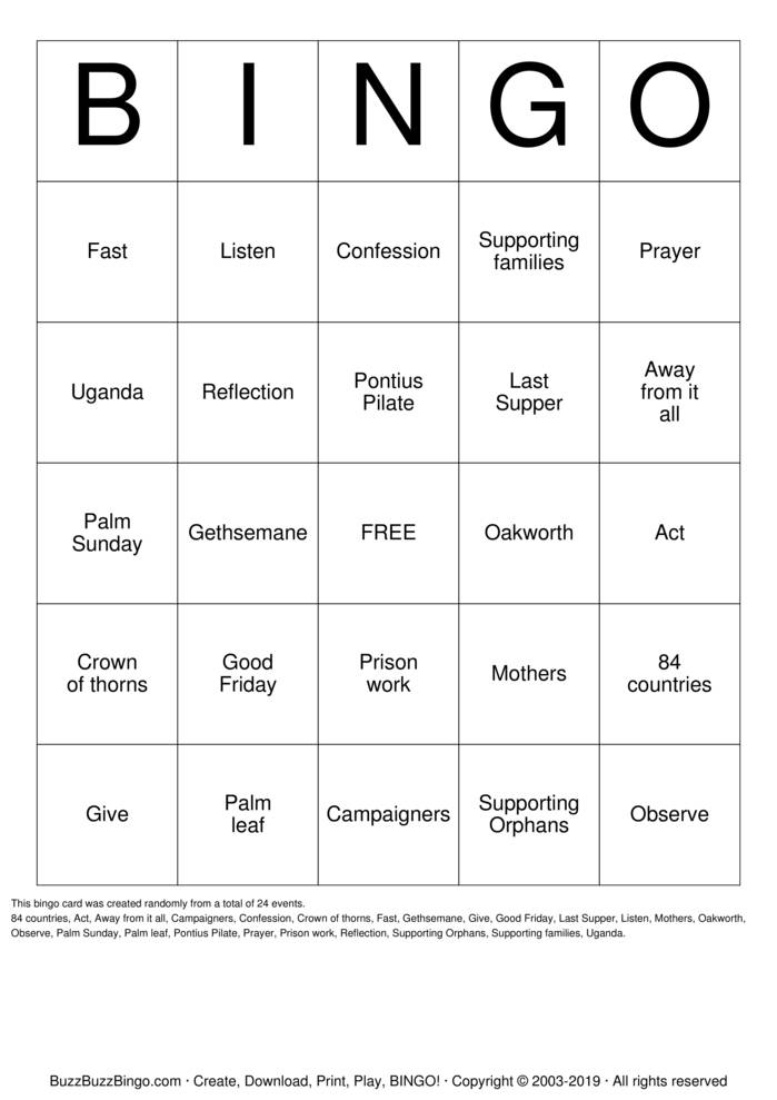 Lent Bingo Cards to Download, Print and Customize!