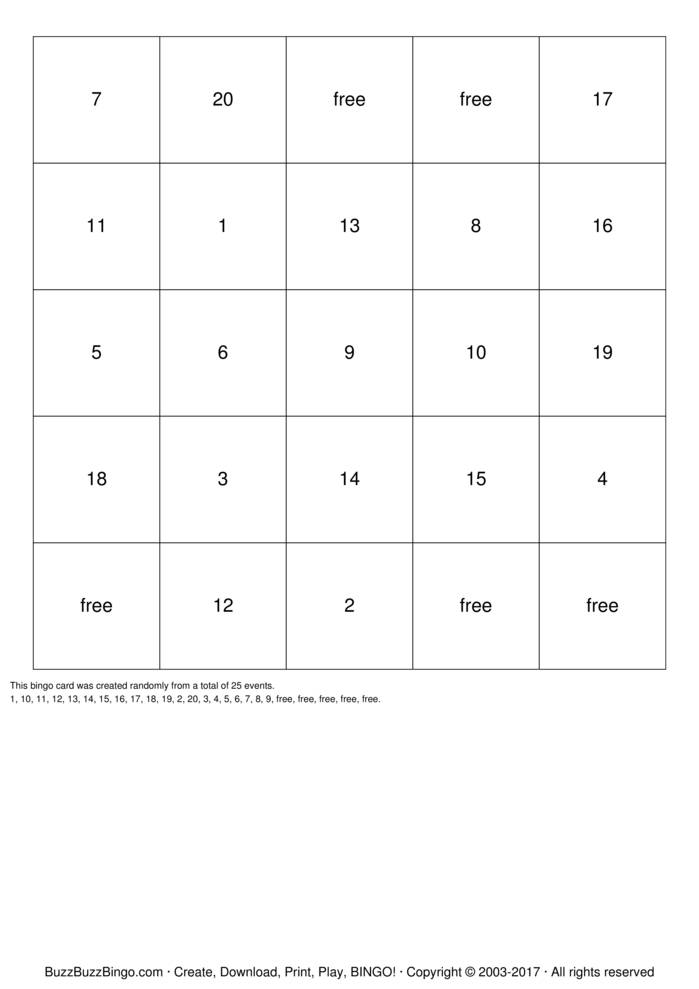Numbers 1-20 Bingo Cards to Download, Print and Customize!