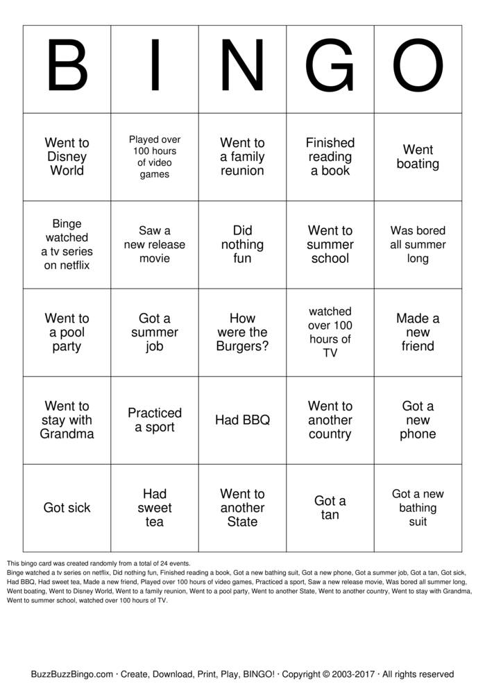 Summer Vacation Bingo Cards To Download Print And Customize 