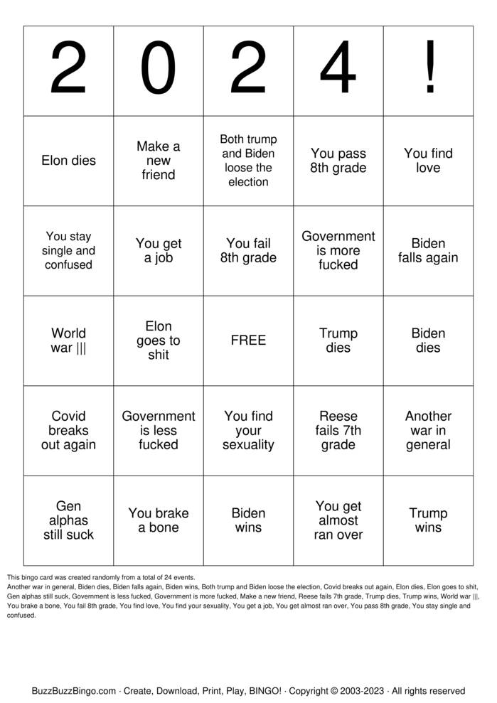 2024! Bingo Cards to Download, Print and Customize!