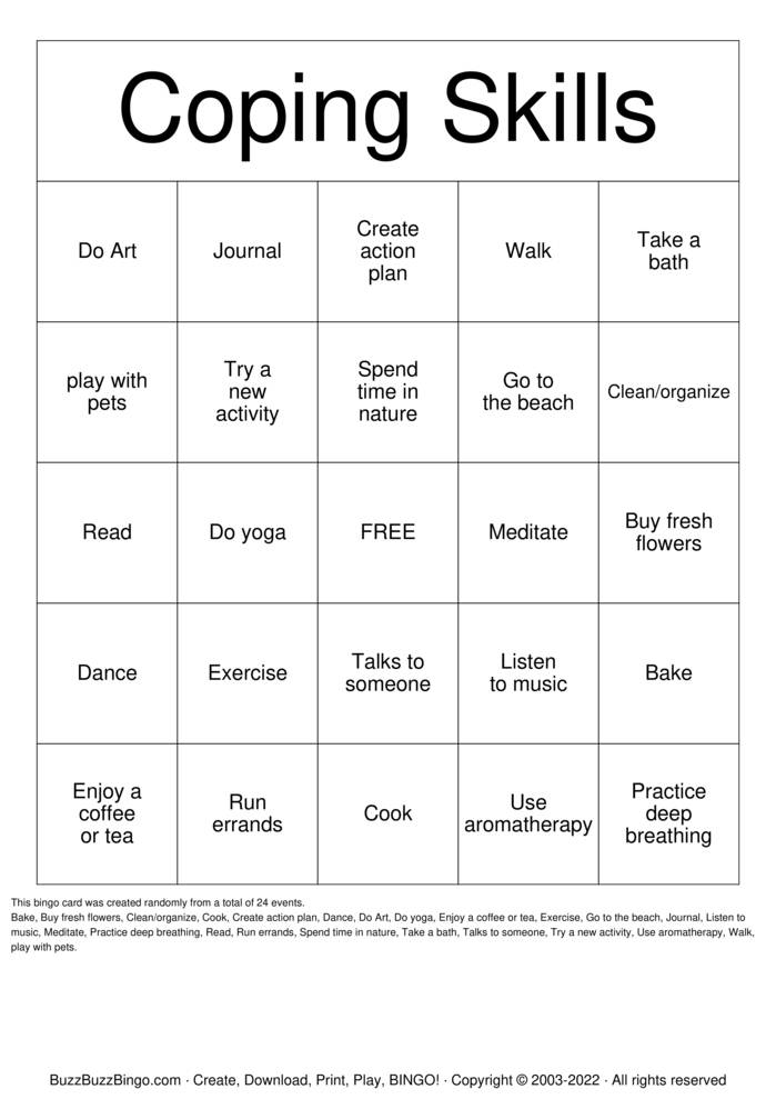 Coping Skills Bingo Cards to Download, Print and Customize!