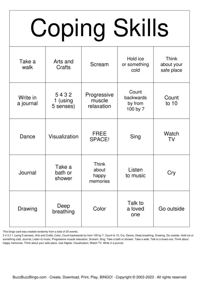 Coping Skills Bingo Cards to Download, Print and Customize!