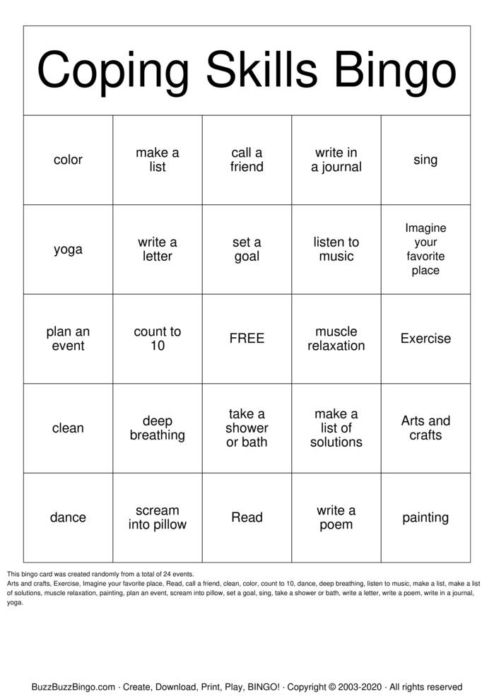 Coping Skills Bingo Cards to Download, Print and Customize!