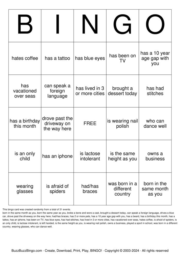 Find a Guest Who... Bingo Cards to Download, Print and Customize!