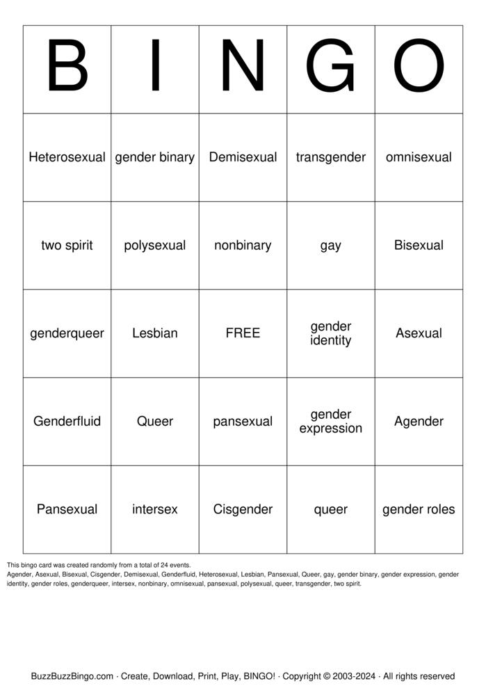 Gender and Sexuality Bingo! Bingo Cards to Download, Print and Customize!