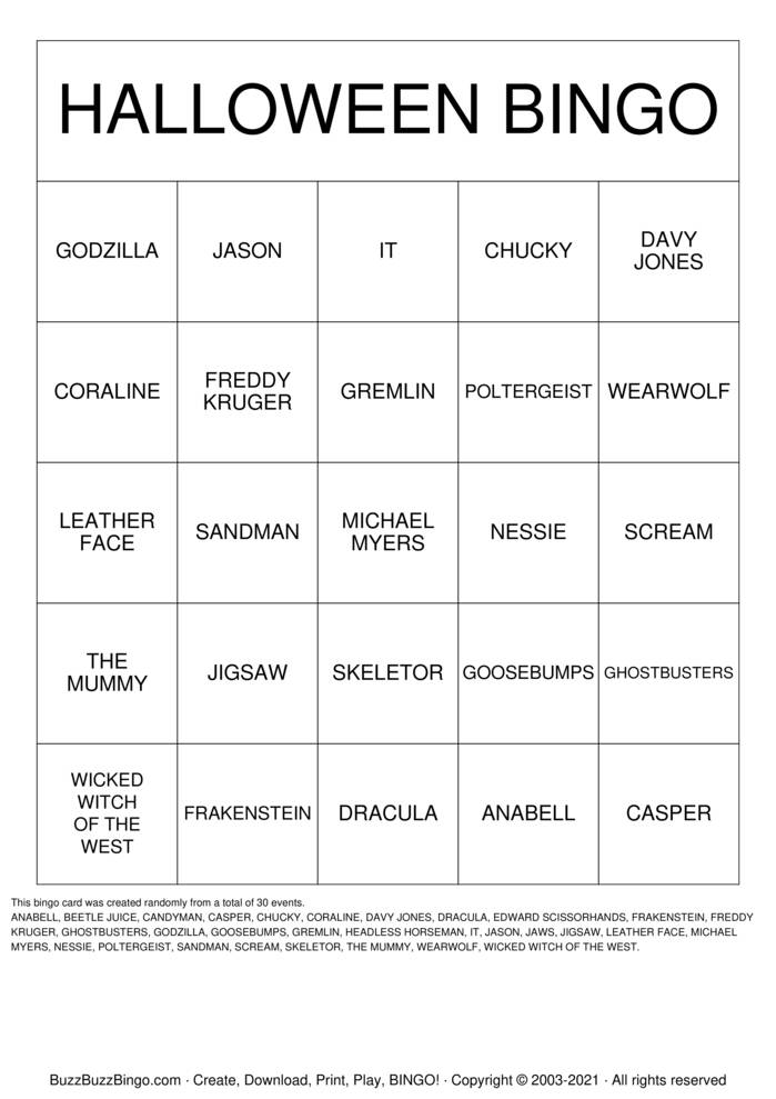 HALLOWEEN Bingo Cards to Download, Print and Customize!