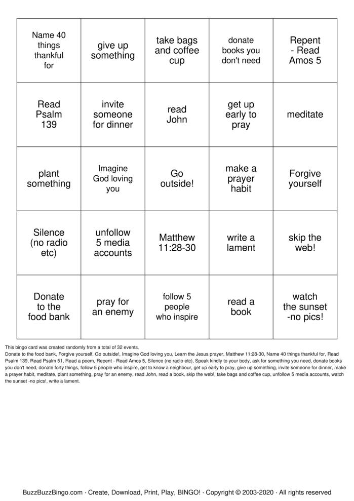 Lent Bingo Cards to Download, Print and Customize!