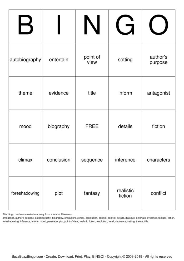 Literary Device Bingo Cards to Download, Print and Customize!