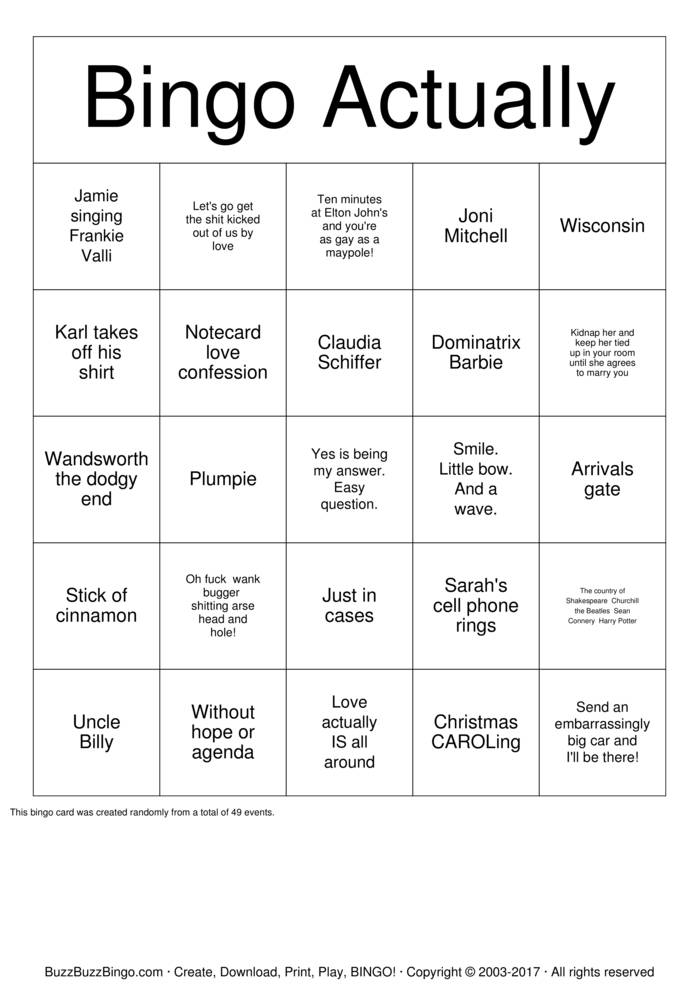 Love Actually Bingo Cards to Download, Print and Customize!