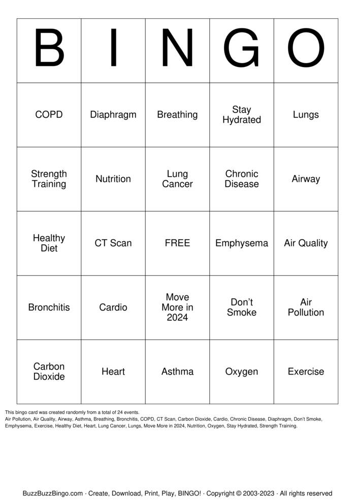 Respiratory Health Bingo Cards to Download, Print and Customize!