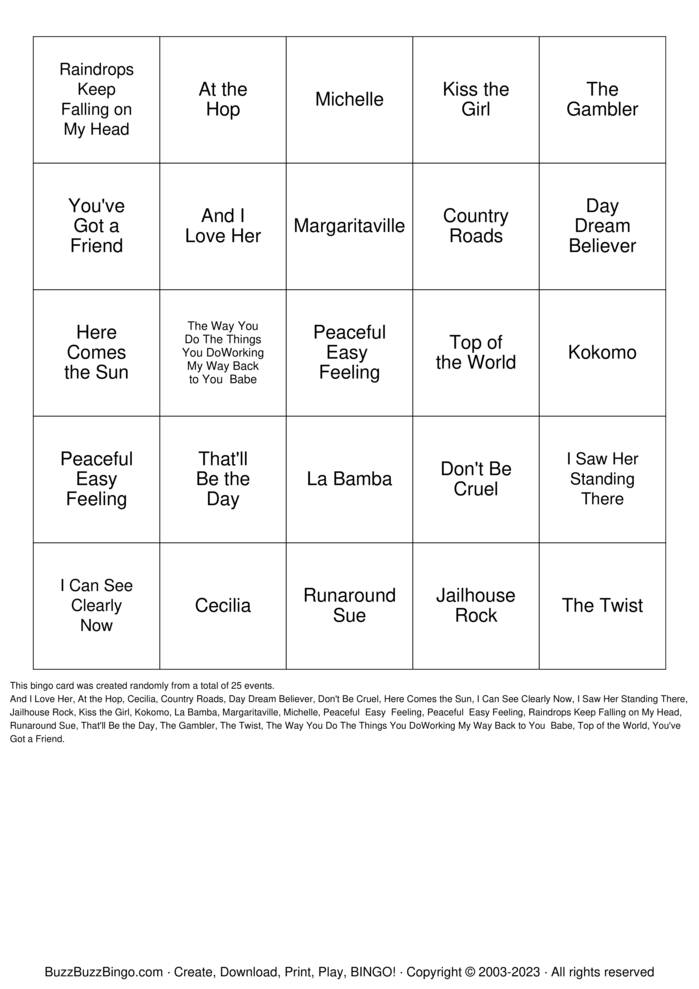 SINGO Bingo Cards to Download, Print and Customize!