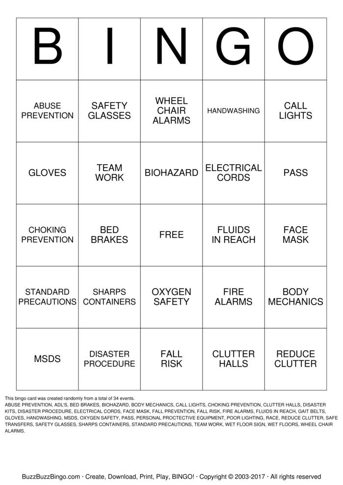 Safety Bingo Cards to Download, Print and Customize!