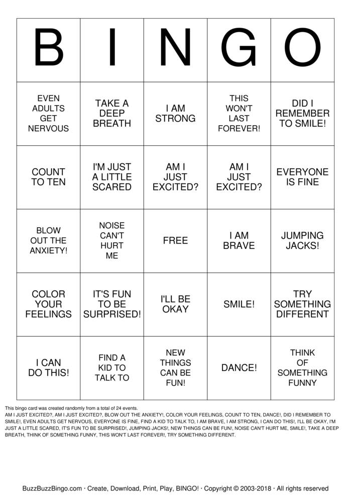 WORRY BINGO Bingo Cards to Download, Print and Customize!