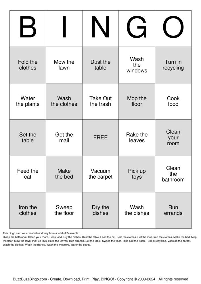 chores Bingo Cards to Download, Print and Customize!