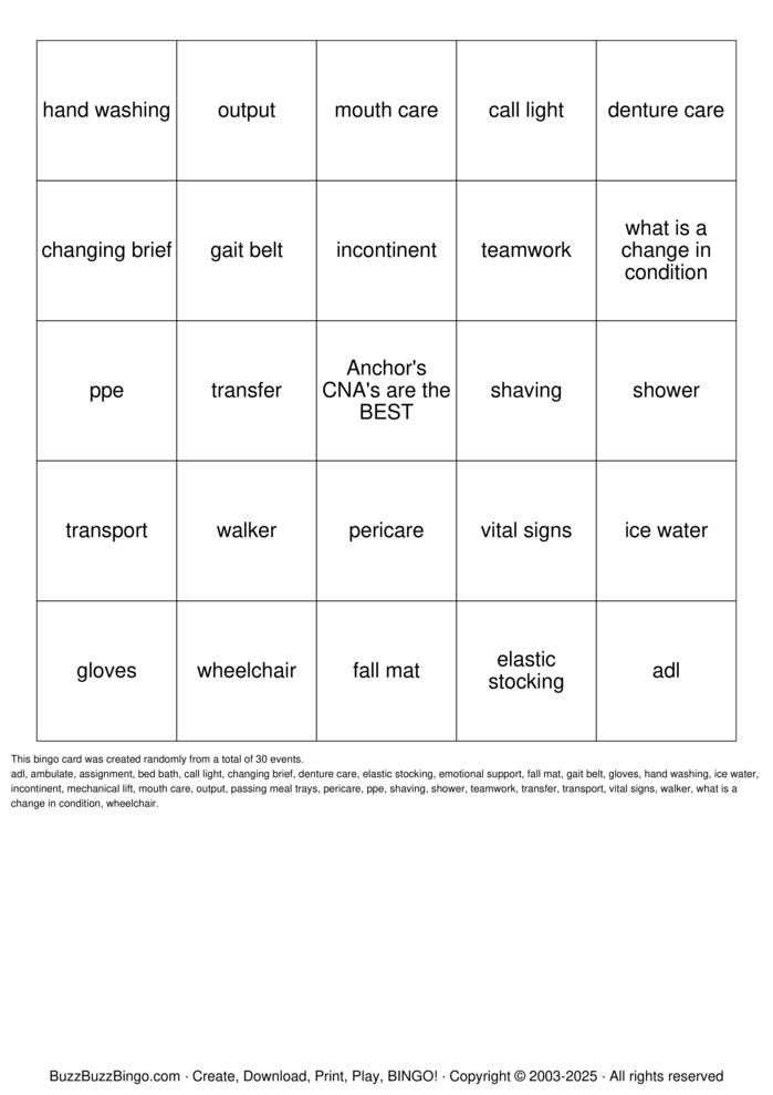 CNA Week Bingo Cards to Download, Print and Customize!