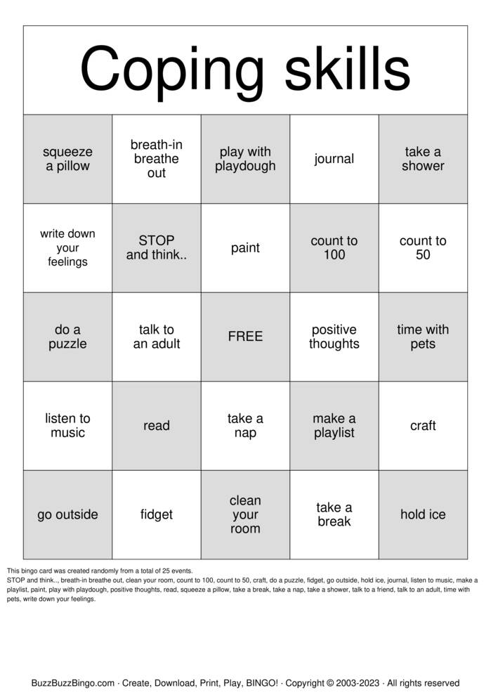 Coping Skills Bingo Cards to Download, Print and Customize!
