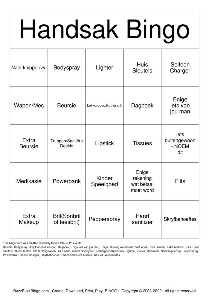 Handsak Bingo Bingo Cards to Download, Print and Customize!