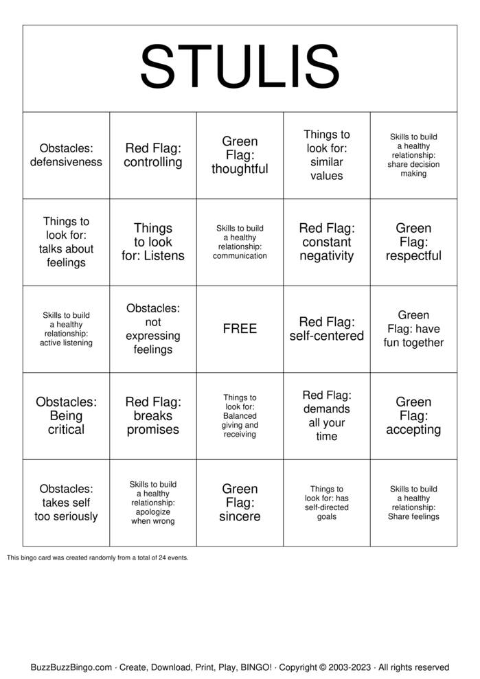 Healthy Relationships Bingo Cards to Download, Print and Customize!