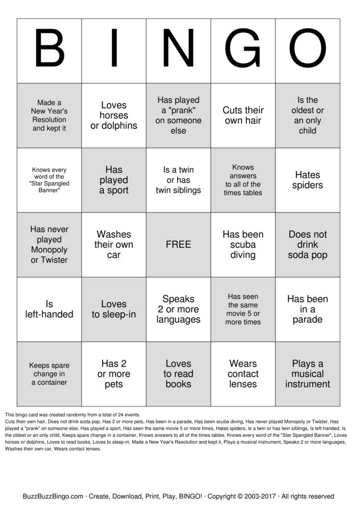 People Bingo Cards to Download, Print and Customize!
