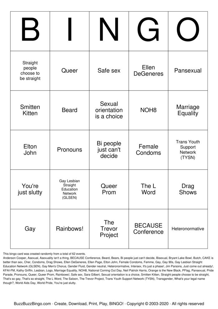 QUEER BINGO Bingo Cards to Download, Print and Customize!
