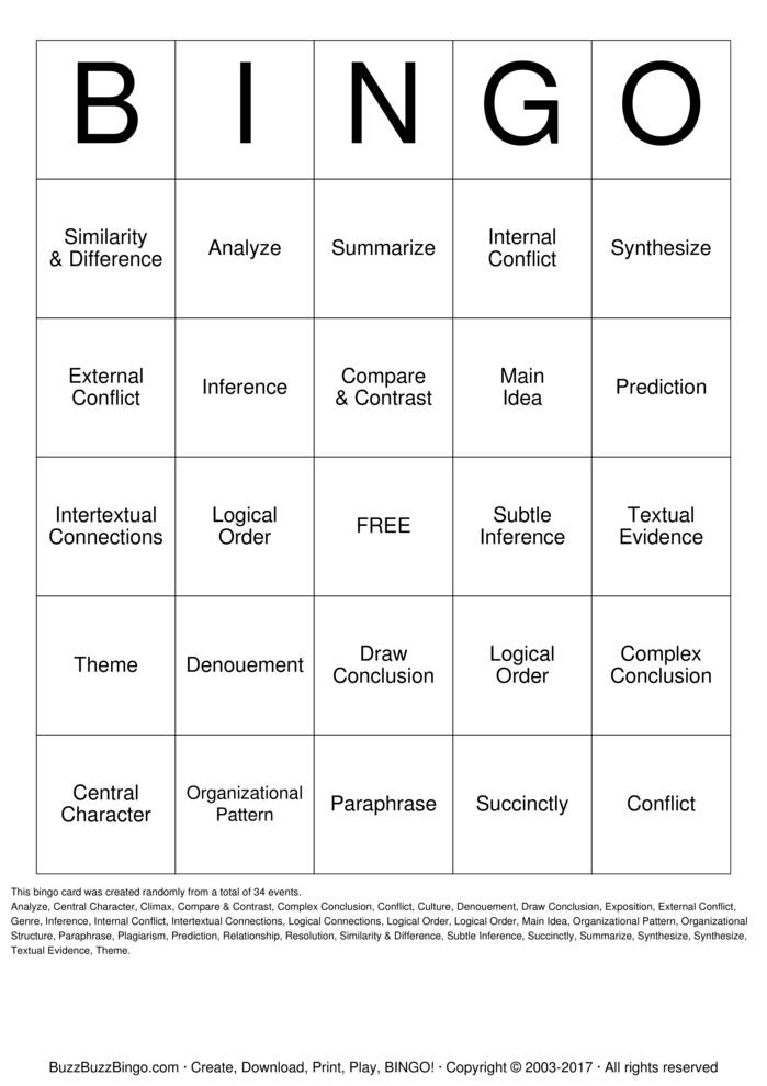 Reading Academic Vocabulary Bingo Cards to Download, Print and Customize!