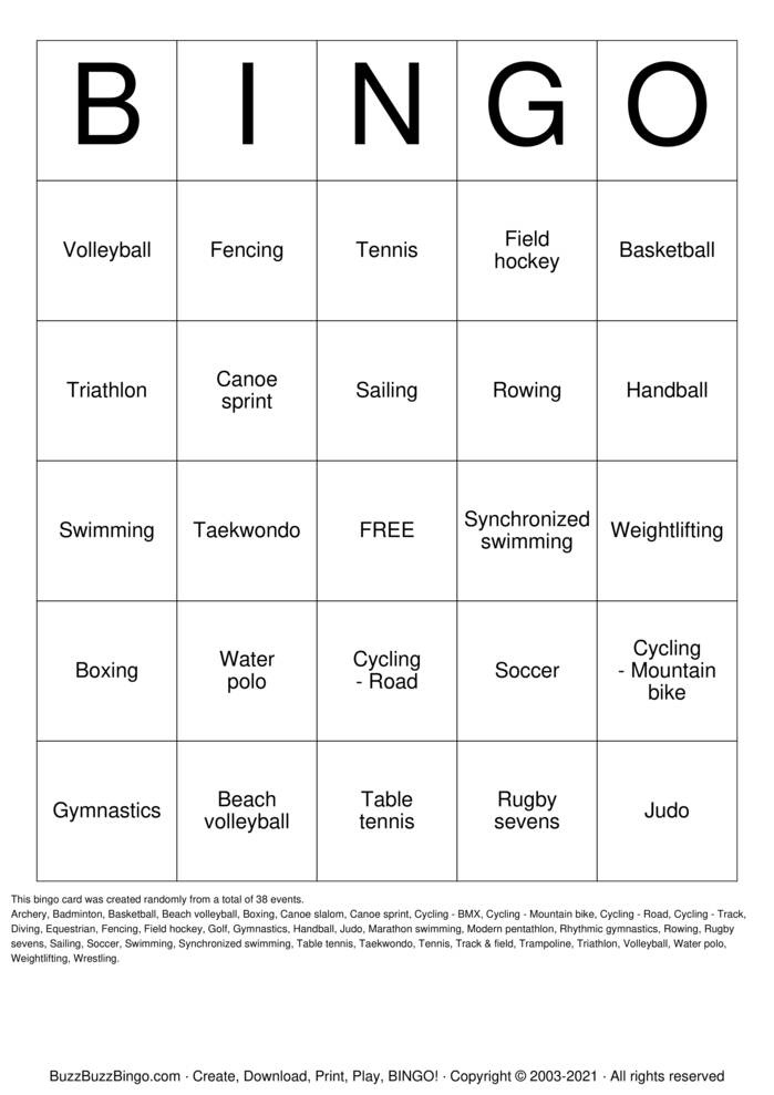 Summer Olympics 2021 Bingo Cards to Download, Print and Customize!
