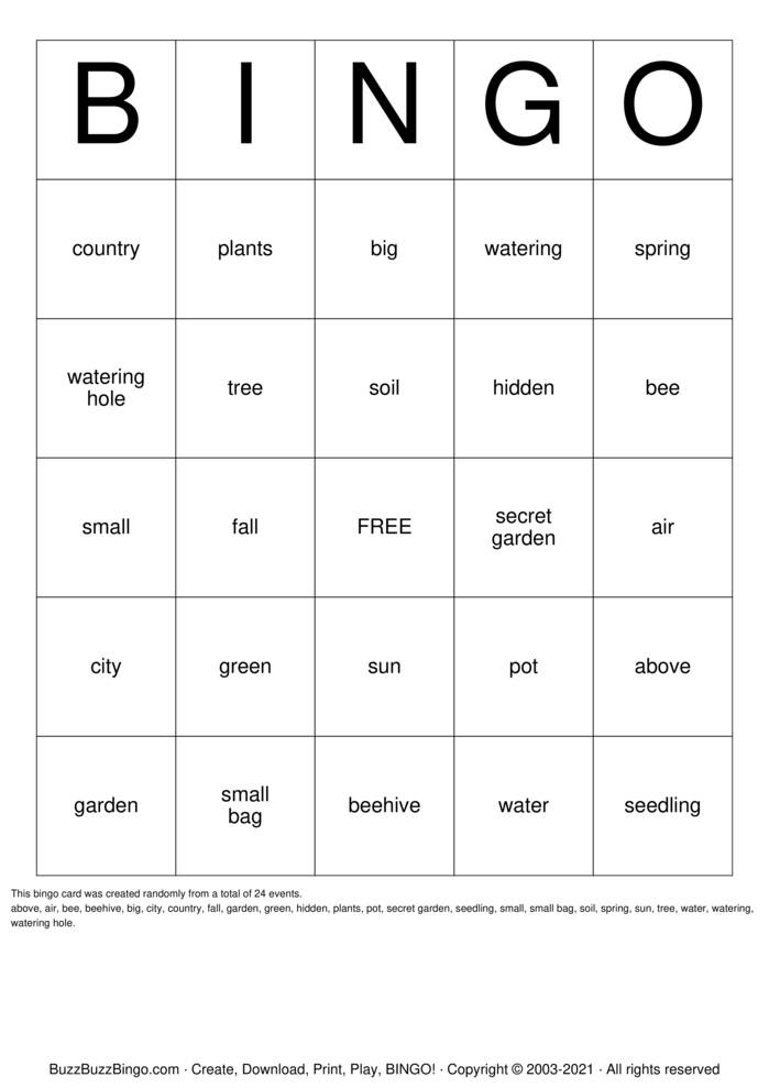 garden Bingo Cards to Download, Print and Customize!