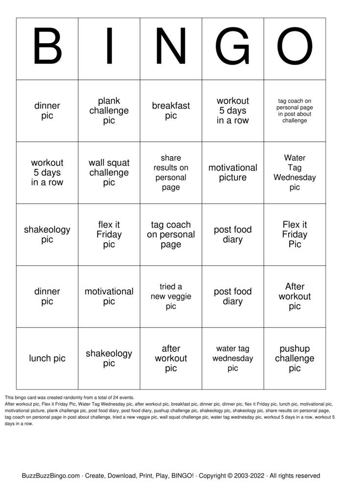 30 Day Fitness Bingo Cards To Download Print And Customize 30 Day Fitness Bingo Cards To Download Print And Customize