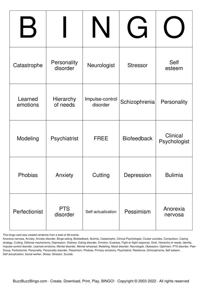 Anxiety Bingo Cards to Download, Print and Customize!