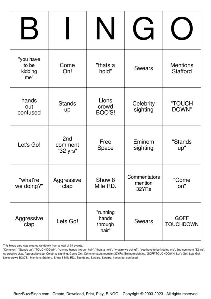 BLACKOUT BINGO LIONS Bingo Cards to Download, Print and Customize!
