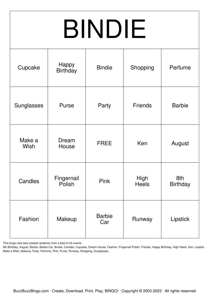 Barbie Bingo Cards to Download, Print and Customize!