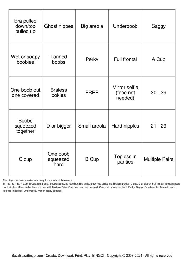 Boobs Bingo Cards to Download, Print and Customize!
