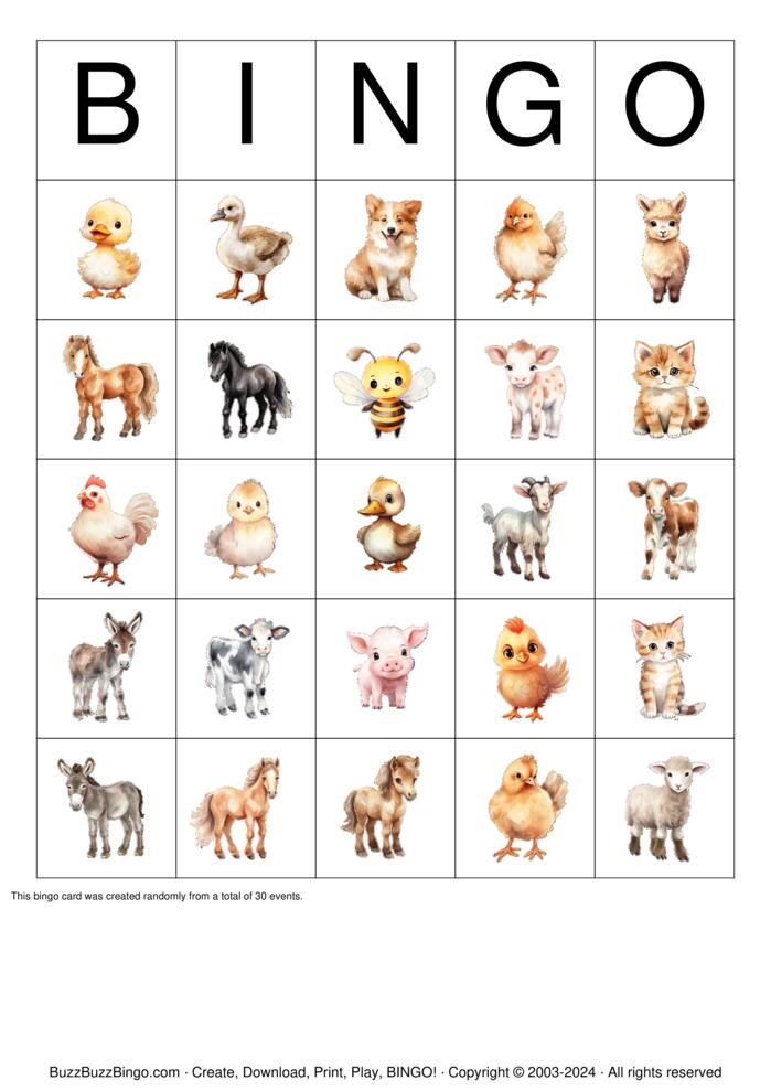 Cute Farm Animal Images Bingo Cards to Download, Print and Customize!
