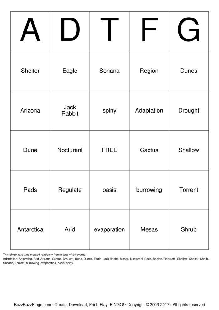 Desert Biome Bingo Cards to Download, Print and Customize!
