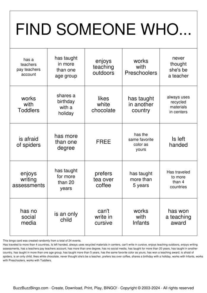 Human Bingo Bingo Cards to Download, Print and Customize!