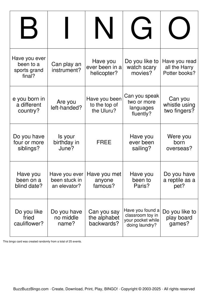 Human Scavenger Hunt Bingo Cards to Download, Print and Customize!