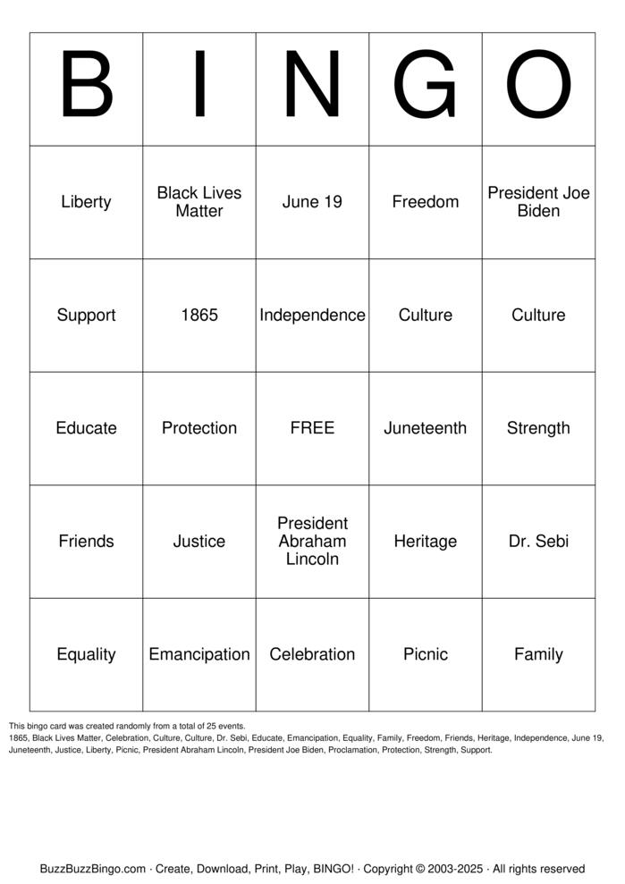 Juneteenth Bingo Cards to Download, Print and Customize!