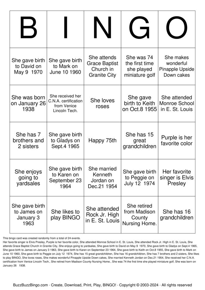 Linda?s 75th Birthday Bingo Cards to Download, Print and Customize!