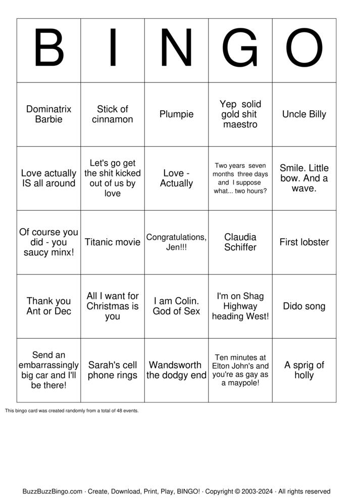 Love Actually Bingo Cards to Download, Print and Customize!