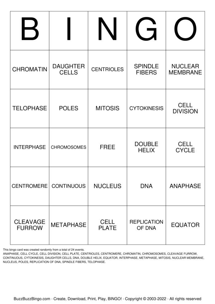 MITOSIS Bingo Cards to Download, Print and Customize!