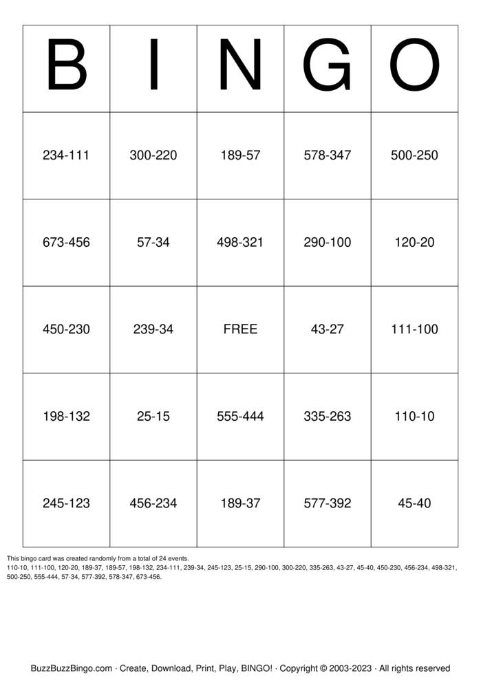 Math Subtraction Bingo Cards to Download, Print and Customize!