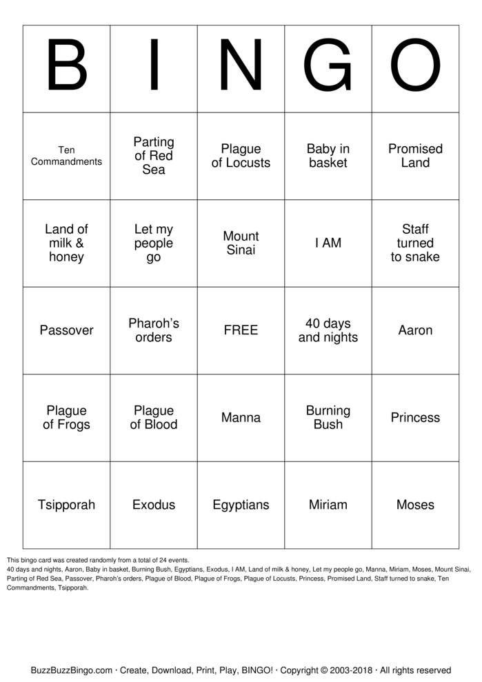 Moses Bingo Bingo Cards to Download, Print and Customize!