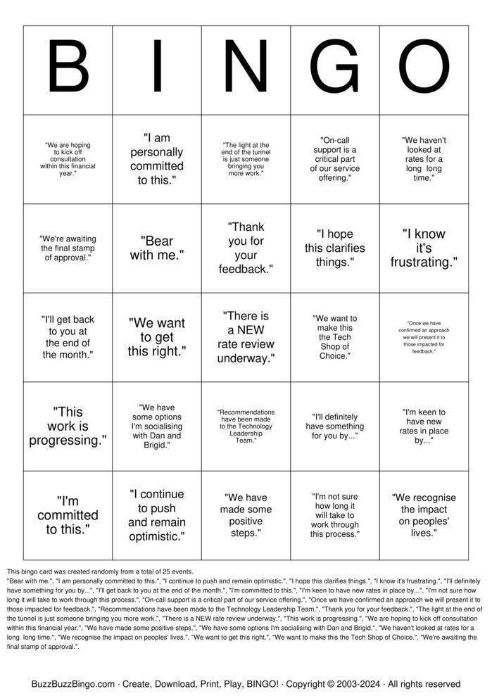 On-Call Update Bingo Bingo Cards to Download, Print and Customize!