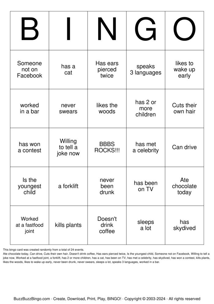 People Bingo Bingo Cards to Download, Print and Customize!