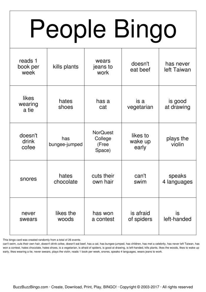 People Bingo Bingo Cards to Download, Print and Customize!