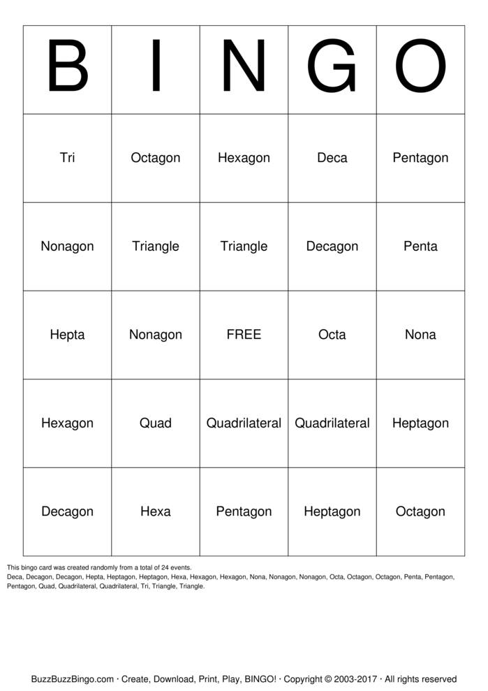 Polygon Bingo Bingo Cards to Download, Print and Customize!