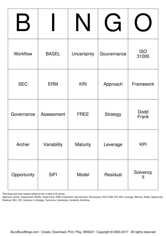 Risk Management Buzzword Bingo Cards to Download, Print and Customize!