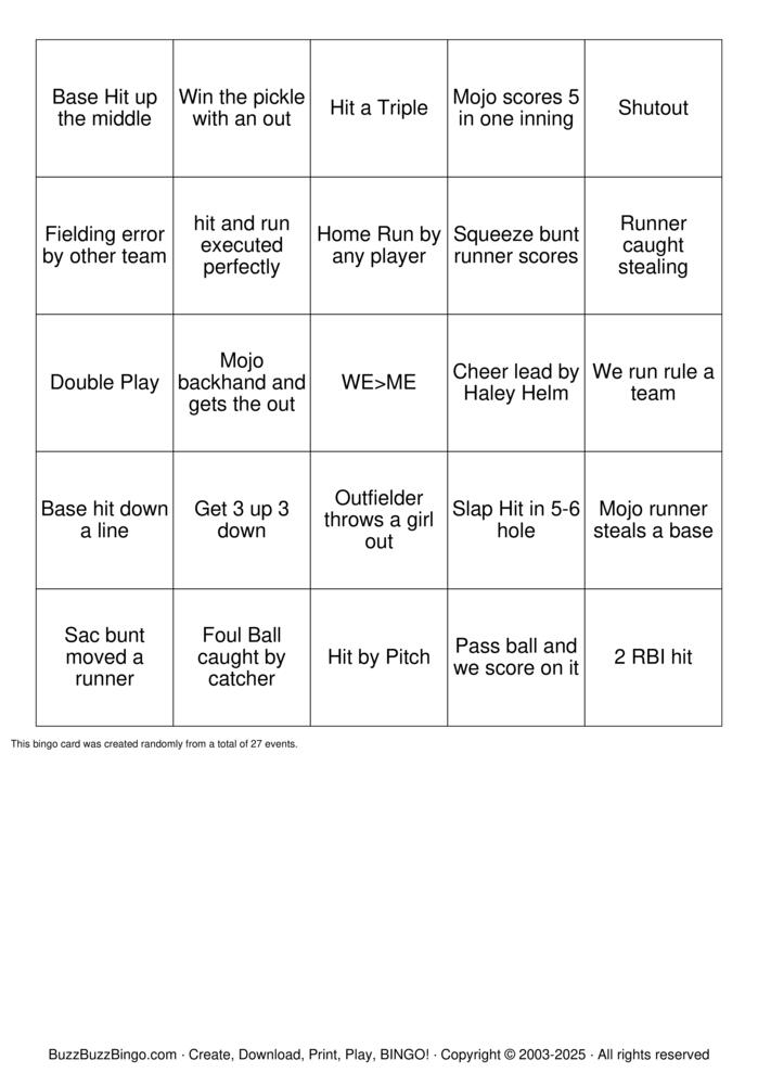 Softball Bingo Bingo Cards to Download, Print and Customize!