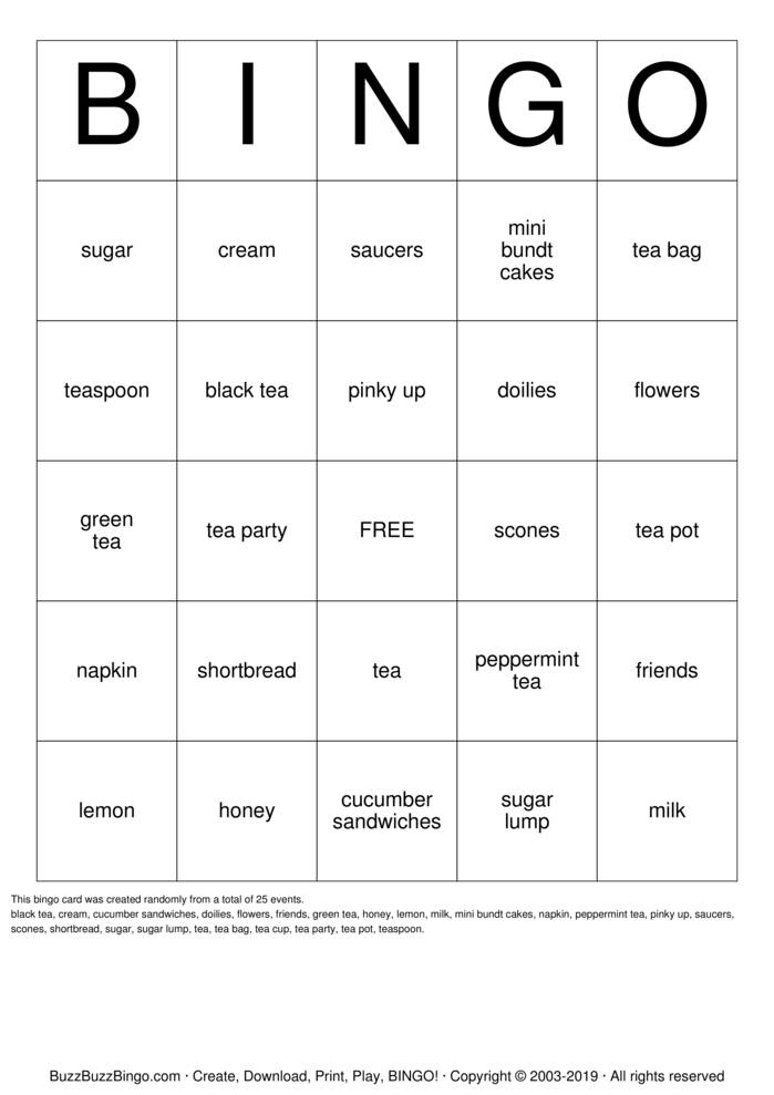 Tea Party Bingo Cards to Download, Print and Customize!